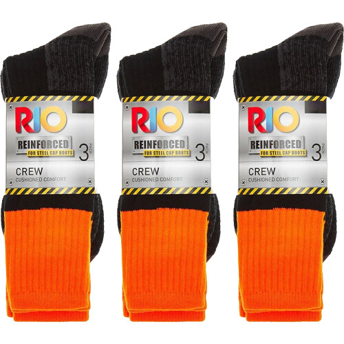 9 Pair Rio Reinforced Steel Cap Crew Men Thick Tough Work Socks Black ...