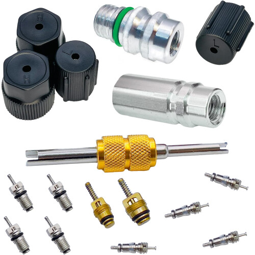 Air Conditioning Valve Core Kit | Cap & Valve AC R12 R134a Teflon Seal ...