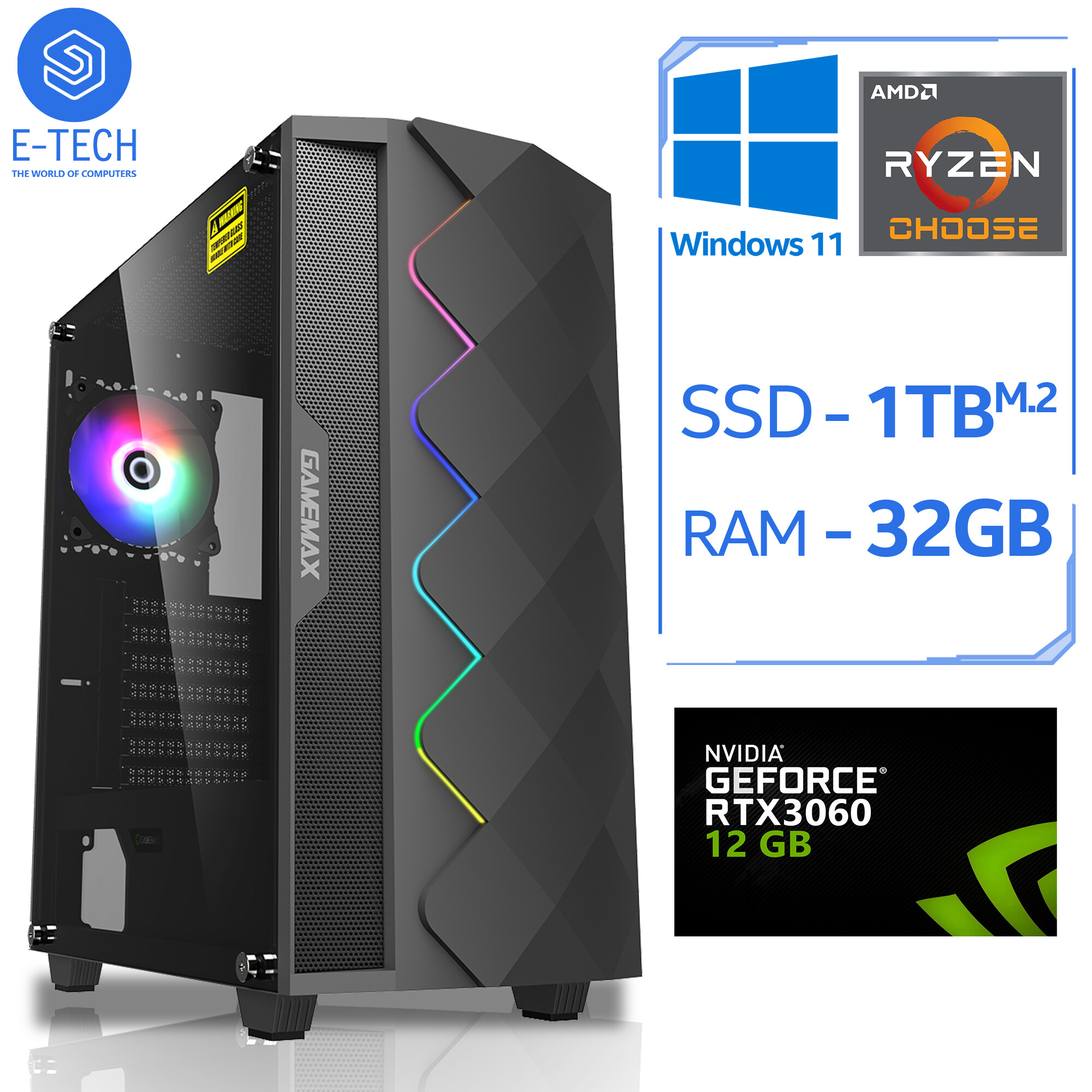 (AMD Ryzen 9, 12GB NVIDIA RTX 3060) Amd Ryzen 9 Gaming PC 32GB 1TB M.2 ...
