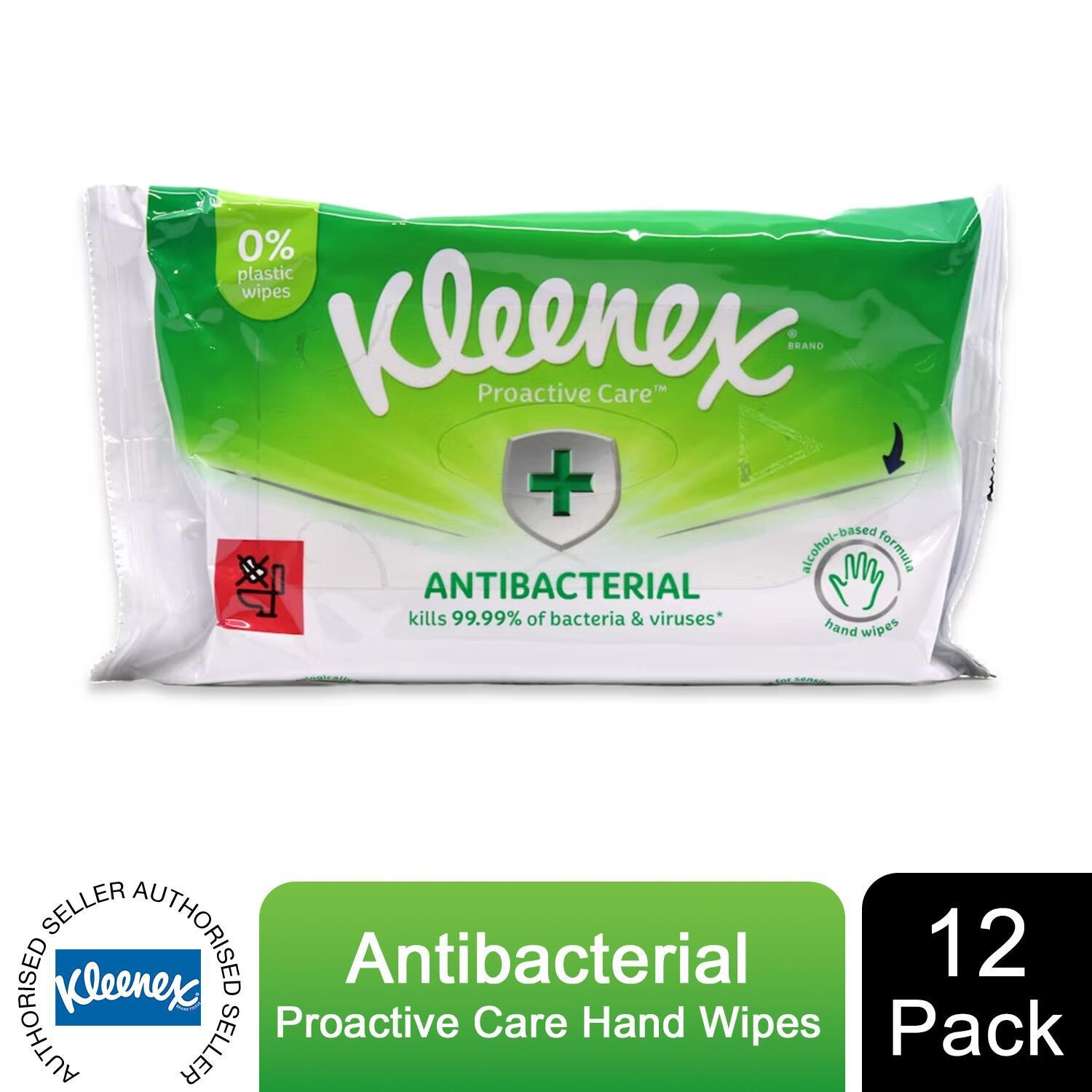 Kleenex Hand Wipes Proactive Care Antibacterial & Plastic-Free, 12 Pk ...