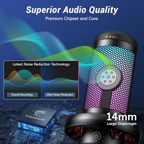 Gaming USB Microphone with Adjustable RGB Modes & Brightness, Condenser ...