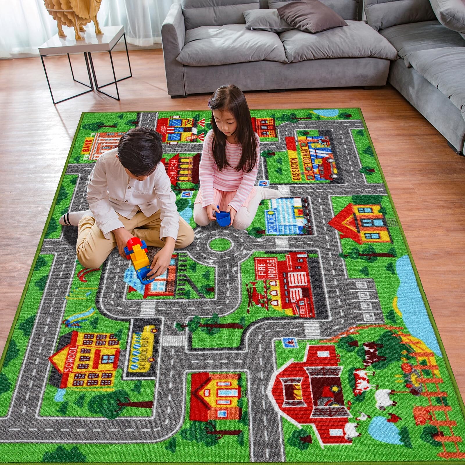 Kids Car Play Rug, Kids Car Play Mat Town City Road Map Rug, Kids Play ...