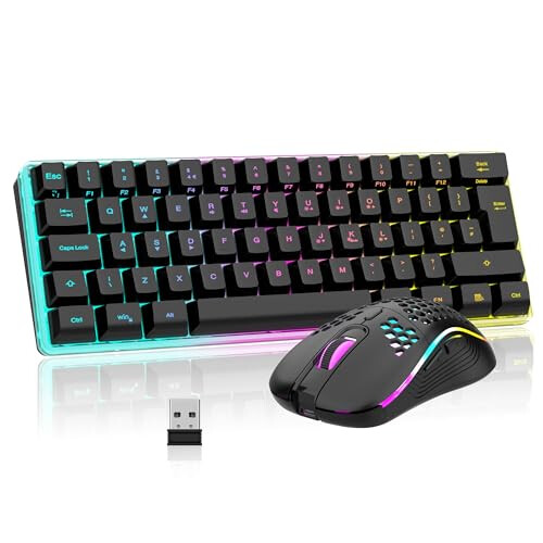K62 Wireless 60% RGB Gaming Keyboard and Mouse Combo, UK Layout 62 Keys ...