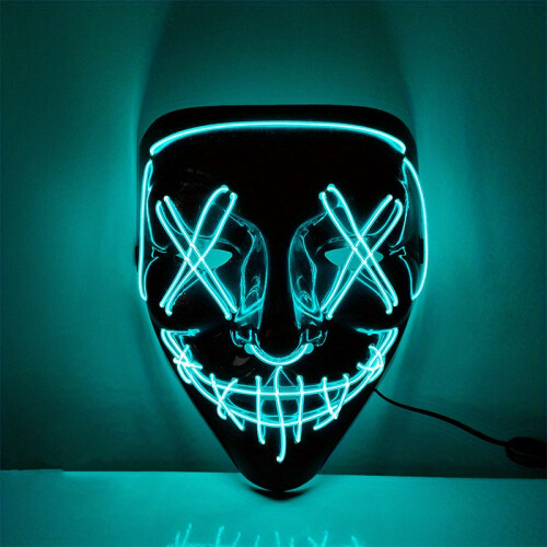 (Ice Blue) Cyberpunk LED Clown Full Face Mask, DJ Mask Bar Club Rave ...