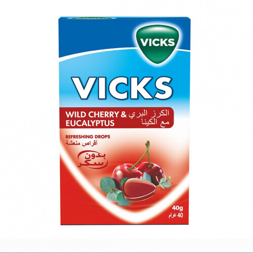 Vicks Soothing & Refreshing Cough Drops Cherry 40 G Cough Relief, Mucus Reduction, Chest ...