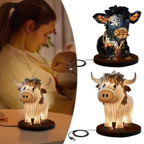 (Red) Highland Cow Led Lamp 3D Highland Cow Design Animal Nightstand ...