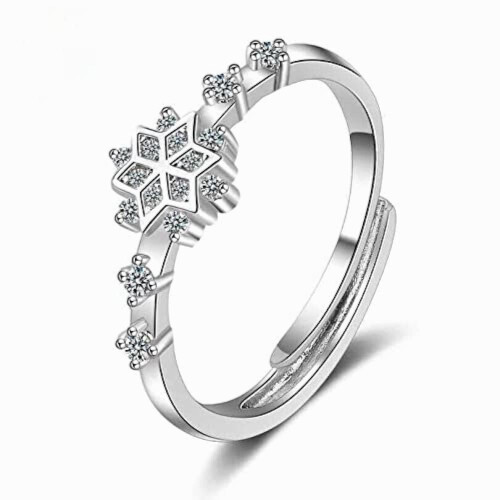 Silver Plated Snowflake Adjustable Ring With Zirconia, Open Rings For Flower Engagement Ring ...