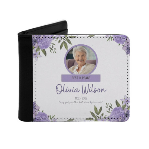 (Purple White Watercolor Rest In Peace) Custom Leather Bifold Wallets ...