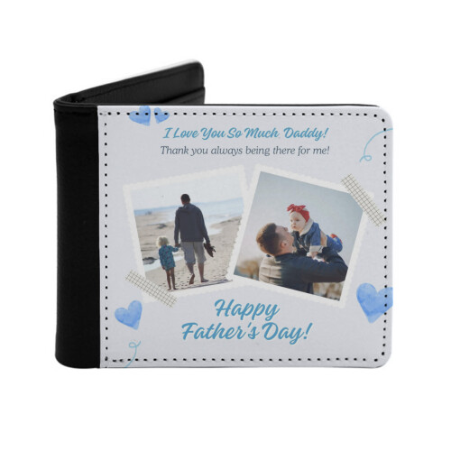 (Blue Cute Happy Fathers Day) Custom Leather Bifold Wallets ...