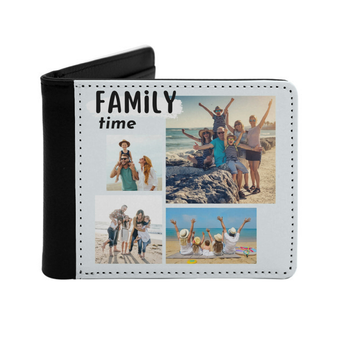 (Light Blue Simple Family) Custom Leather Bifold Wallets Personalized ...