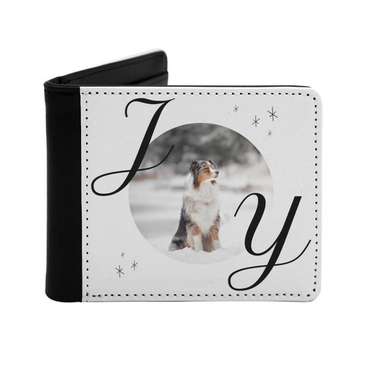 (White and Black Minimalist Dog Christmas Pillow) Custom Leather Bifold ...