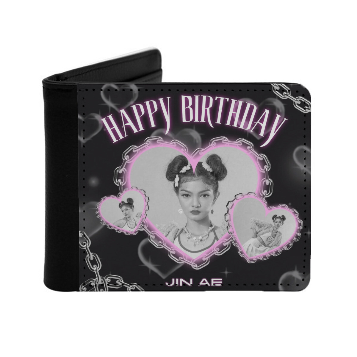 (Black Pink Y2K Grunge Birthday) Custom Leather Bifold Wallets ...