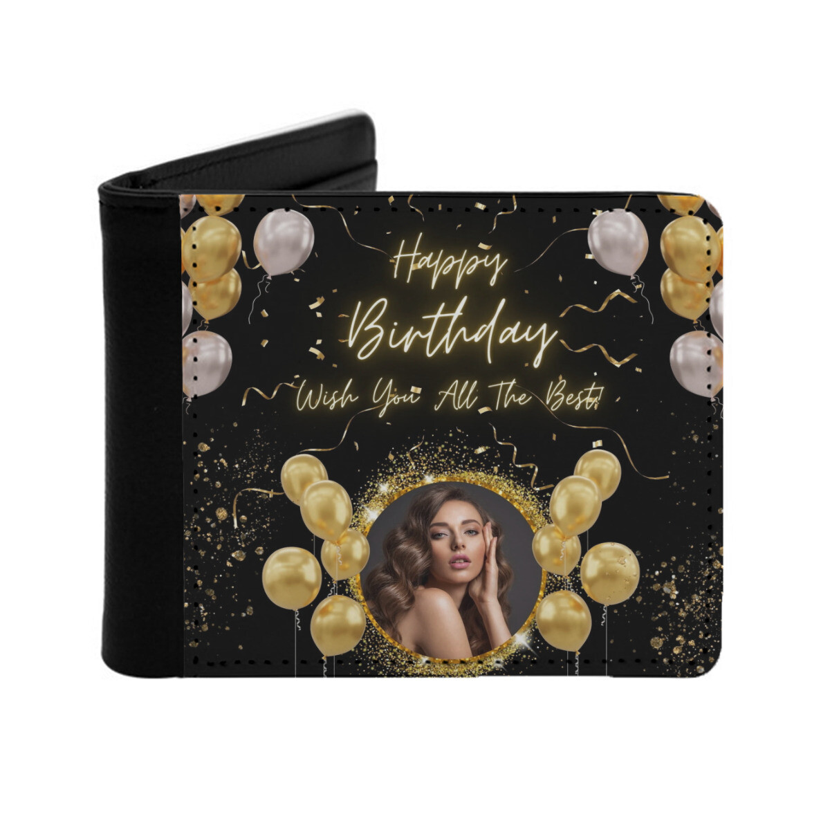 (Gold Elegant Happy Birthday) Custom Leather Bifold Wallets ...