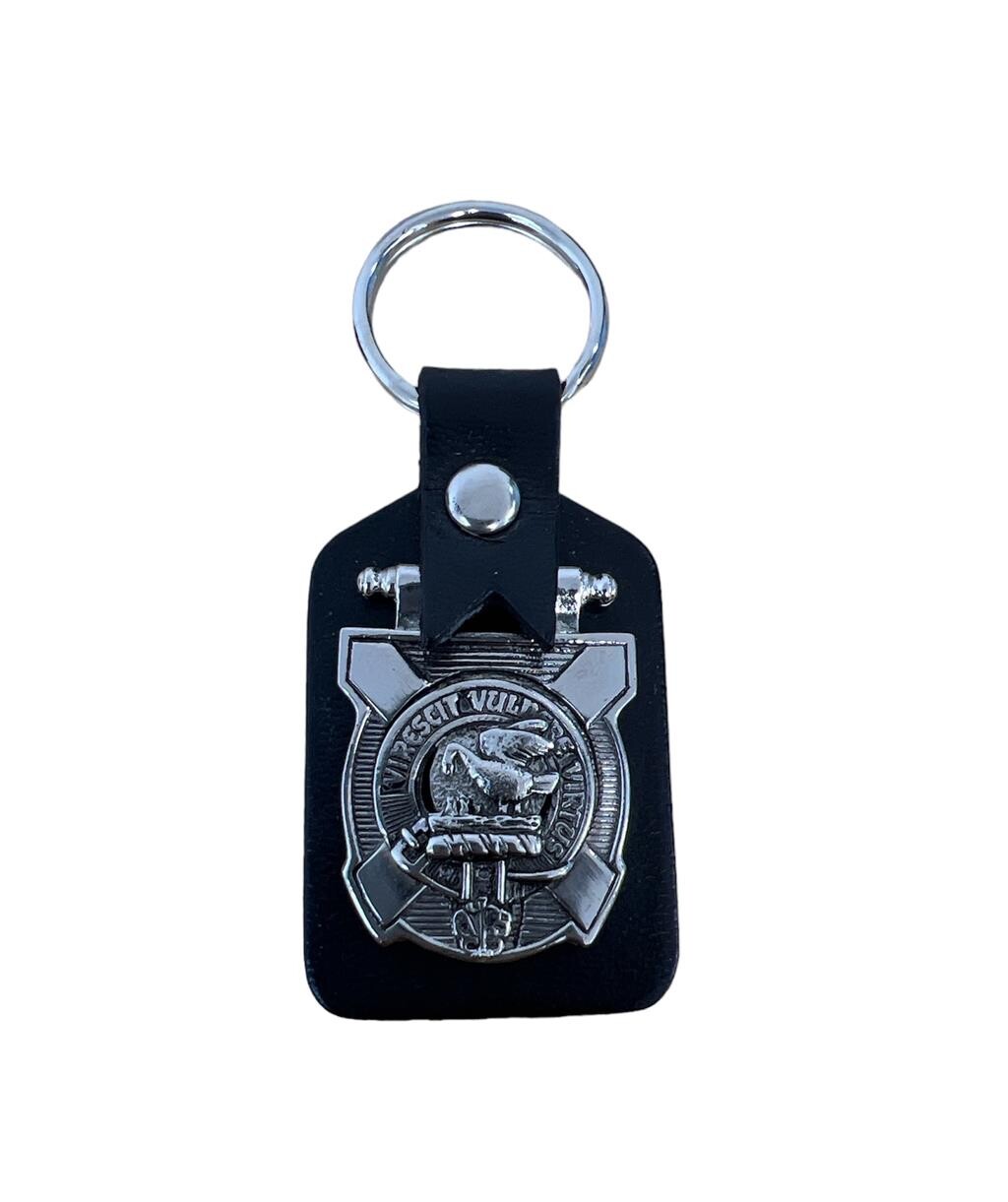 Stewart Clan Crest Pewter & Leather Keyring Key Fob on OnBuy