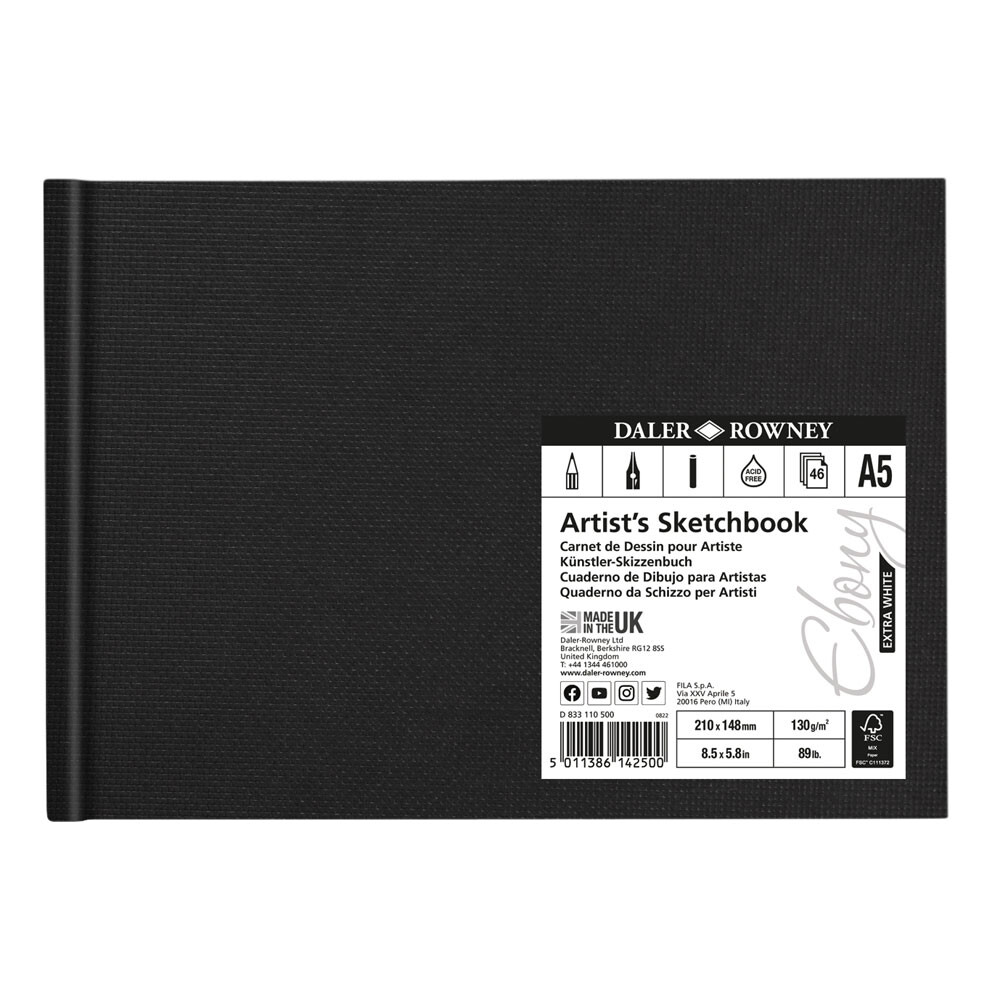 Daler-Rowney D833110500 Ebony Extra White H/B Sketchbook A5 Landscape 130g 46Sh on OnBuy