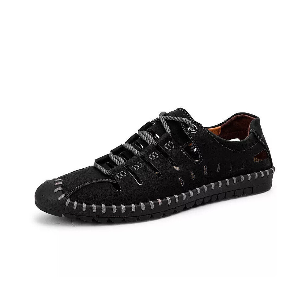 black UK 13 Mens Leather Sandals Summer Casual Beach Shoes Closed Toe Walking Hiking Shoes