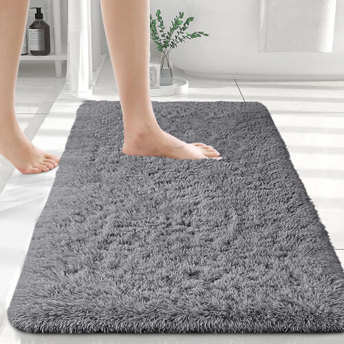 (50x80 cm- Small Bath Mat, Grey) Non Slip Bath Mats Soft Shaggy ...