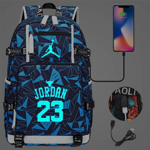 Style 12 Basketball Football Player Jordan Backpack USB Ruckpack Kid Student School Bags
