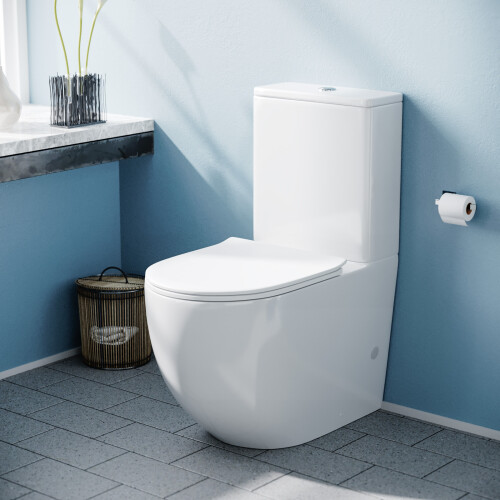 Curved Rimless Close Coupled WC Toilet Pan and Cistern Bathroom on OnBuy