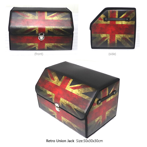 (retro Union jack) Leather Car Storage Trunk Box Organizer For Mini ...