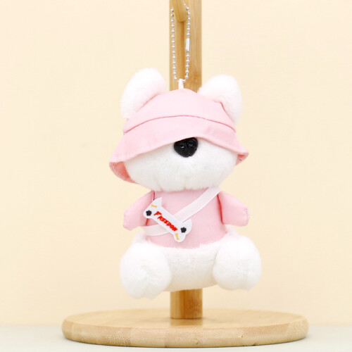 (Pink Dog) Small Dog Plush Keychain Shorthaired Fluffy Puppy For Bags ...