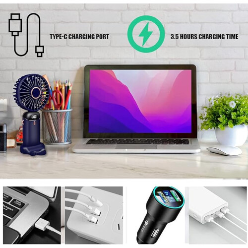 Jsdoin Hand Held Fan Handheld USB Rechargeable Fans 5 Speeds Battery ...