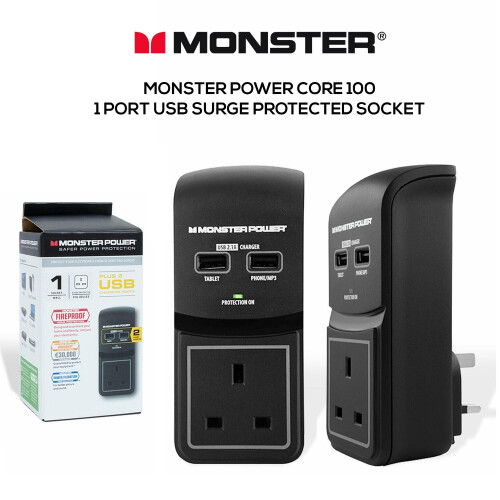 Monster Power Core 100 1 Port USB Surge Protected Socket on OnBuy