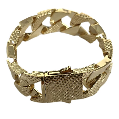 THE BLING KING Gold 22mm Cuban Curb Bracelet Snake Patterned Chaps with ...