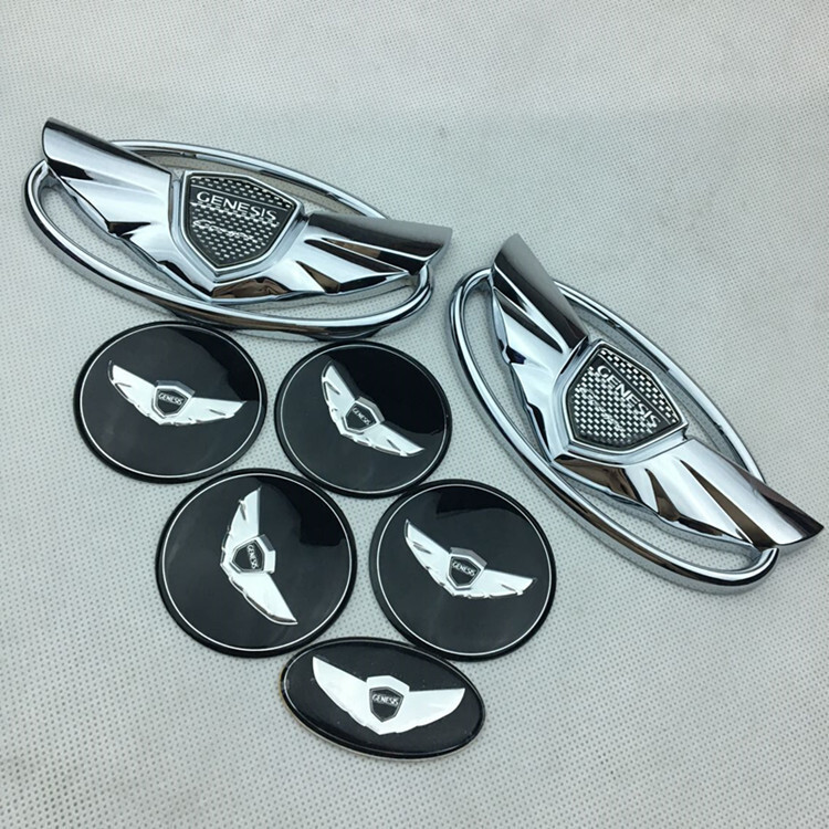 (Silver) 1 Set(7Pcs)Genesis WING Logo Stickcer Trunk Front Grille Lid ...