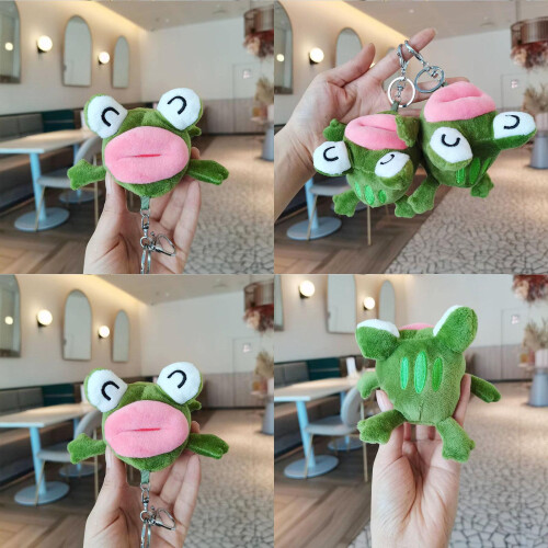 Cute Green Frog Plush Keychain Soft Cartoon Stuffed Animal For Kids ...