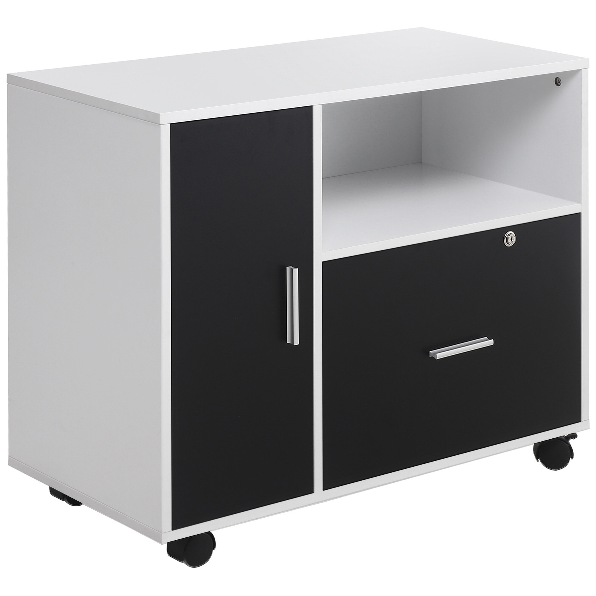 HOMCOM Mobile Office File Cabinet Printer Table with Lockable Drawer ...