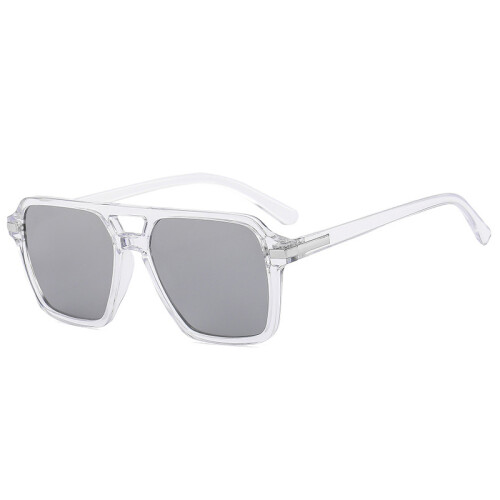 (Transparent silver, As the picture) Vintage Double Bridges Square Sunglasses Men Gradient ...