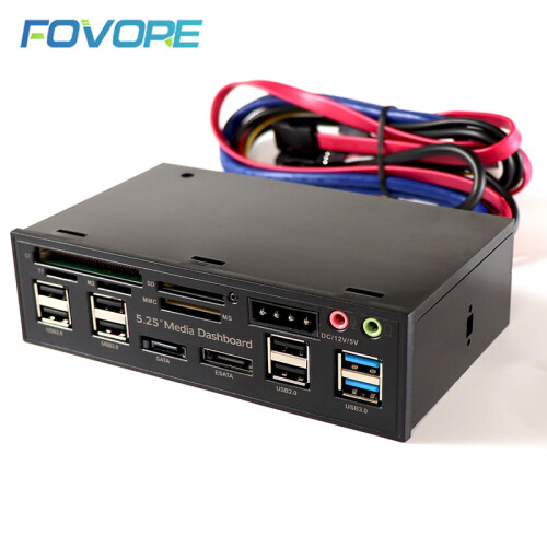 5.25" Pc Front Panel Dashboard Media Usb 3.0 Hub Audio Esata Sata Card ...