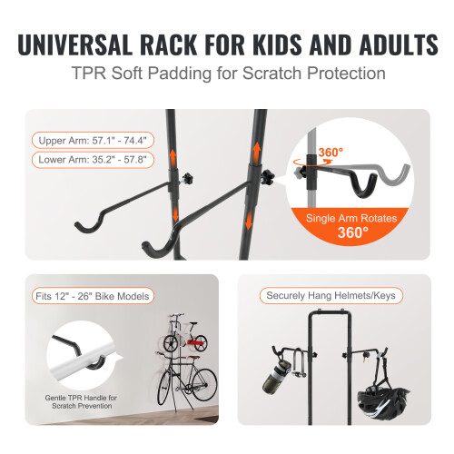 VEVOR 2 Bike Storage Rack, Free Standing Vertical Bike Rack Holds Up to ...