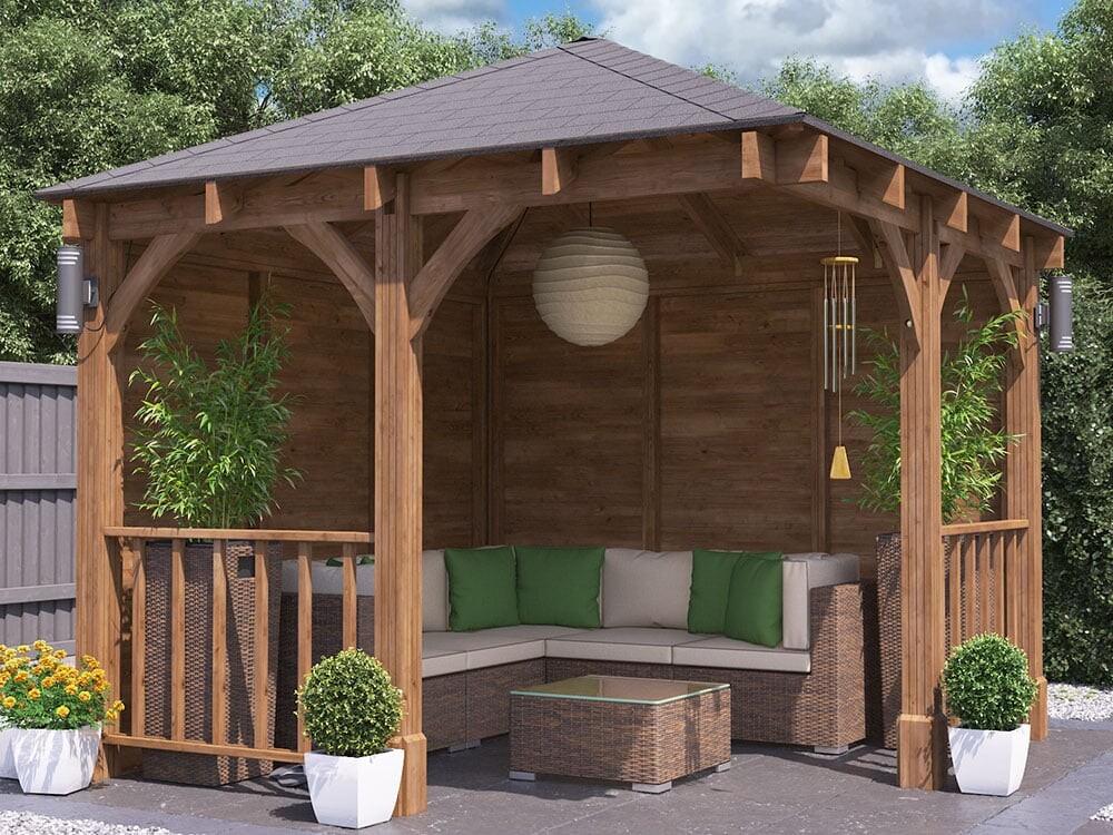 Dunster House Corner Gazebo Wooden Garden Shelter 3m x 3m Leviathan on ...