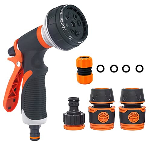 TFUFR Garden Hose Pipe Spray Gun Set, 8 Adjustable Patterns High ...