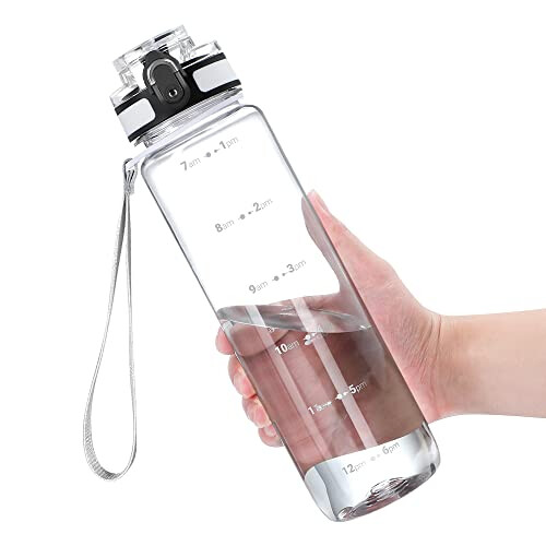 OLDLEY 1L/32oz Sports Water Bottle, 1000ml Motivational Drinks Bottle with Time Markings Leak ...