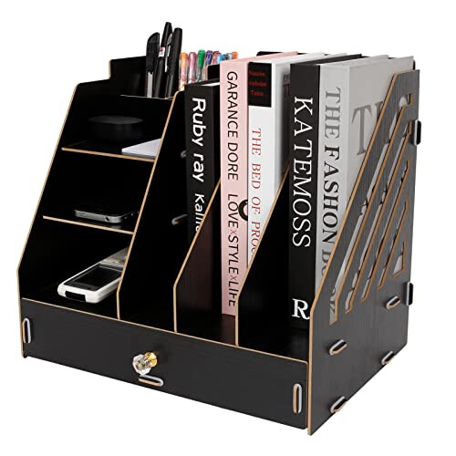 Tonsmile Office Wooden Stationery Desk Tidy Storage Organiser Holder ...