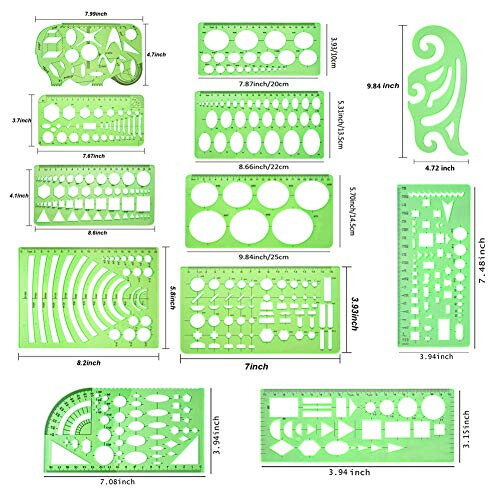 11 Pieces Geometric Drawings Templates Stencils Plastic Measuring ...