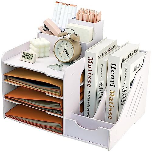 PLSOPPKG Wooden Desk Tidy Organiser, File Rack, Desk Tidy Storage ...