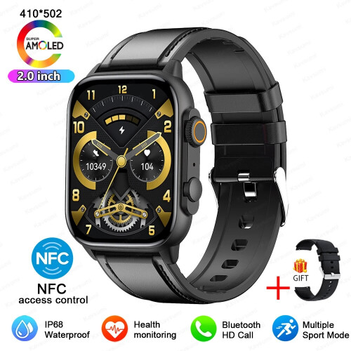 (Black-Leather, AMOLED Smartwatch) AMOLED Screen Ultra Smart Watch ...