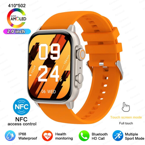 (Orange, AMOLED Smartwatch) AMOLED Screen Ultra Smart Watch Always On Display Bluetooth Call ...