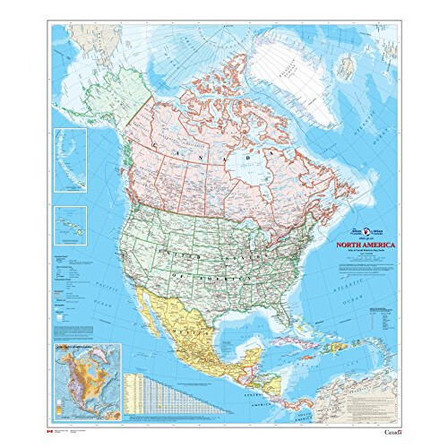 North America Wall Map - Atlas of Canada - 34" x 39" Paper on OnBuy