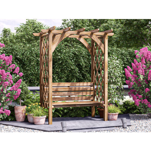 Dunster House Pergola with Bench Jasmine 1.8m x 1.2m Trellis Arbour on ...