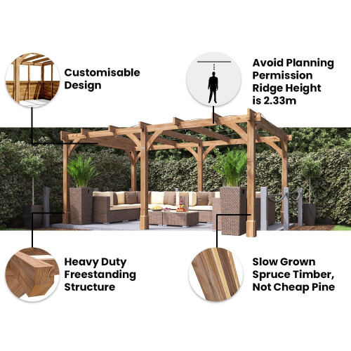 Dunster House Wooden Pergola Kit 5 x 3 Metres Leviathan Plant Frame on ...