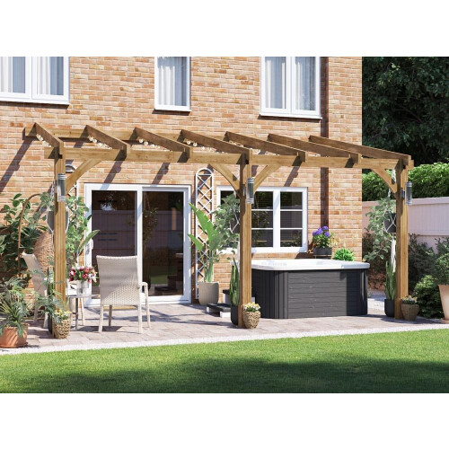 Dunster House Wooden Lean To Pergola Wall Mounted 5m x 3m Leviathan on ...