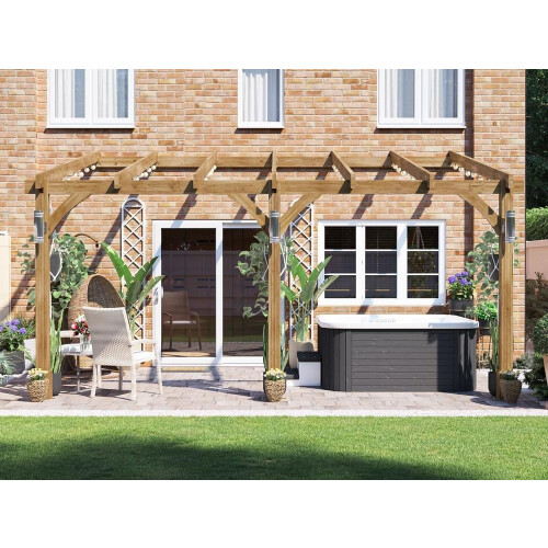 Dunster House Wooden Lean To Pergola Wall Mounted 5m x 3m Leviathan on ...
