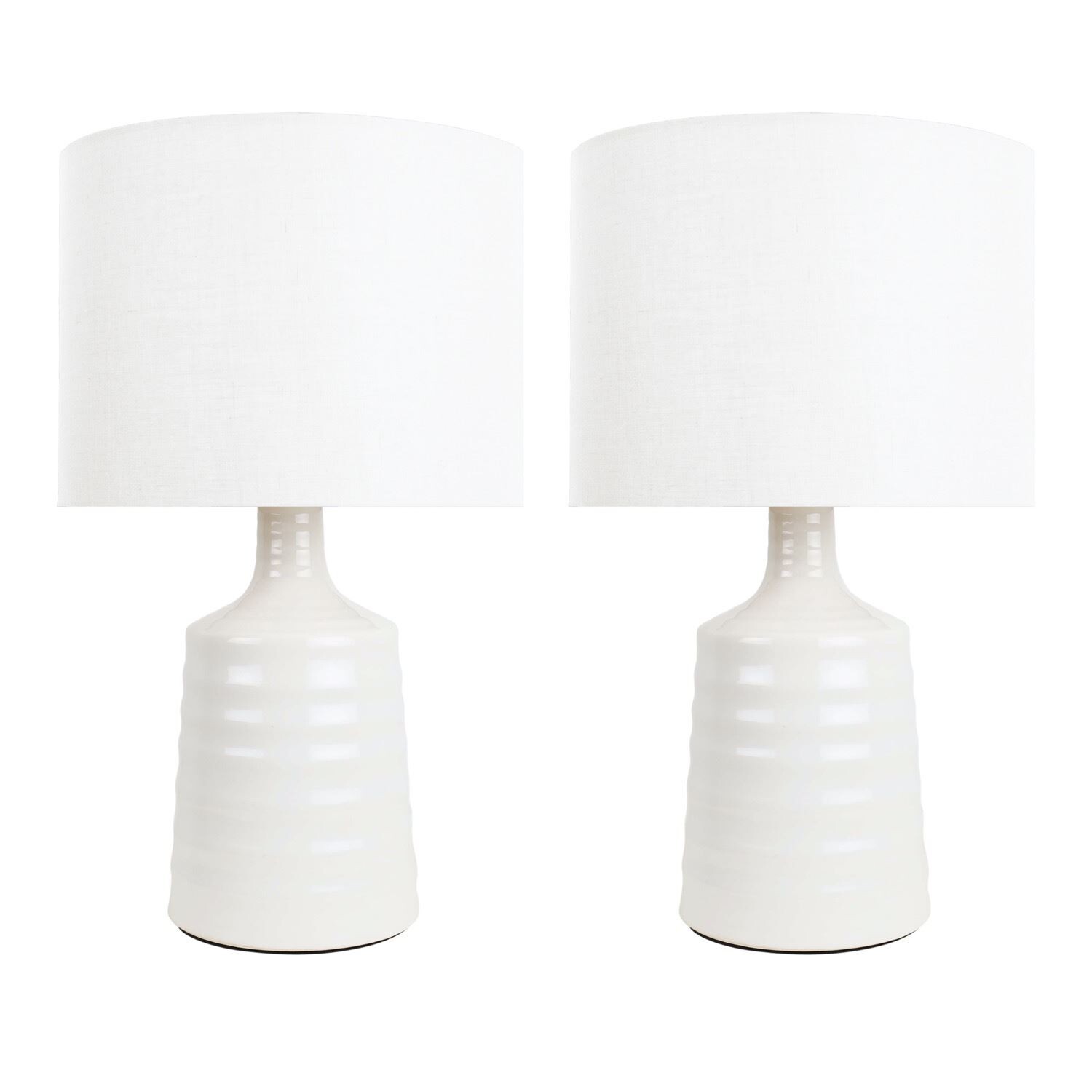 Set of 2 Ripple - Off White Ribbed Ceramic Table Lamps with White ...