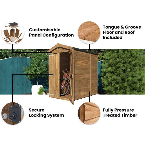 Dunster House Wooden Garden Shed 1.2m x 1.8m Outdoor Storage Building ...