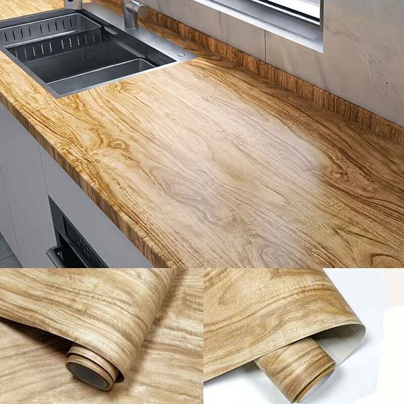 (Pine Wood, ERHRTH) Self-Adhesive Vinyl Wood Grain Wallpaper Roll, Detachable Texturized Contact ...
